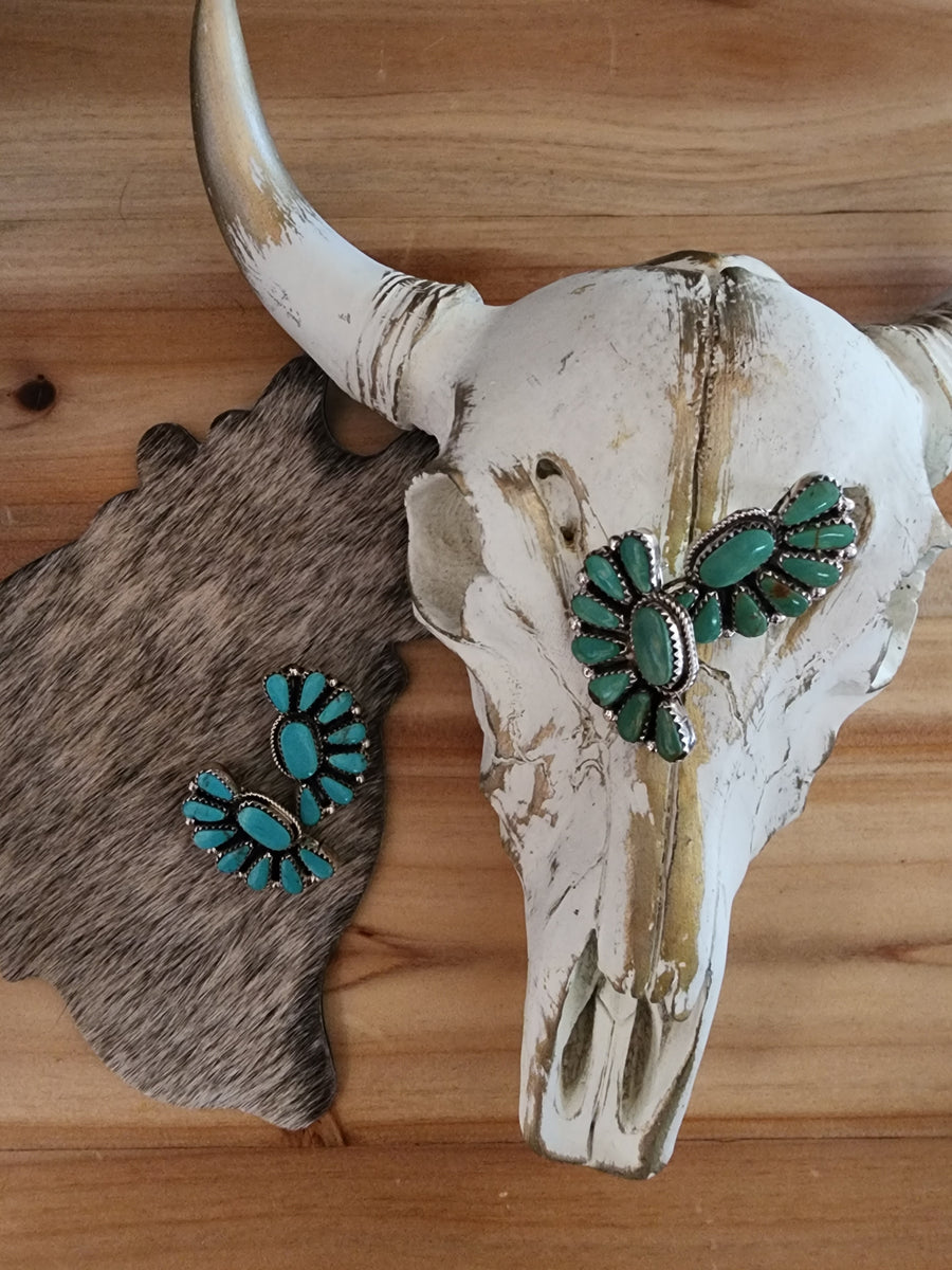 ALICIA WILSON KINGMAN TURQUOISE HALF CIRCLE CLUSTER STUD EARRINGS ...