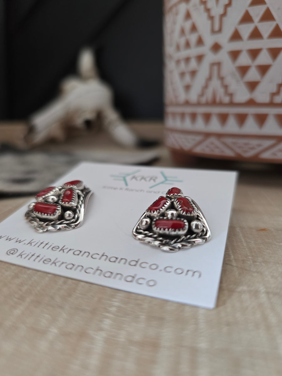 THE MELVIN CHEE CORAL CLUSTER STUDS – Kittie K Ranch and Co