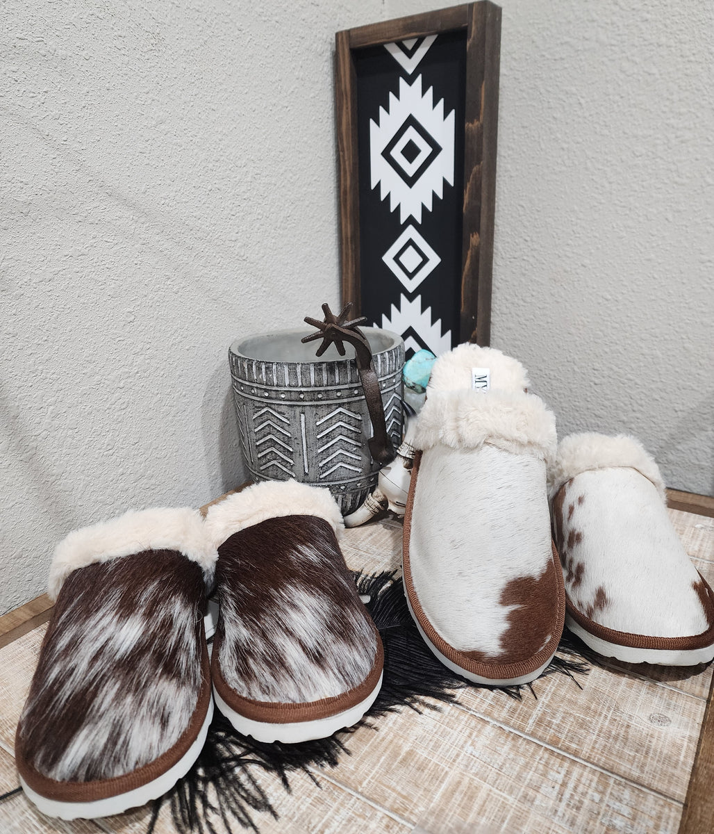 MYRA COWHIDE SLIPPERS – Kittie K Ranch and Co